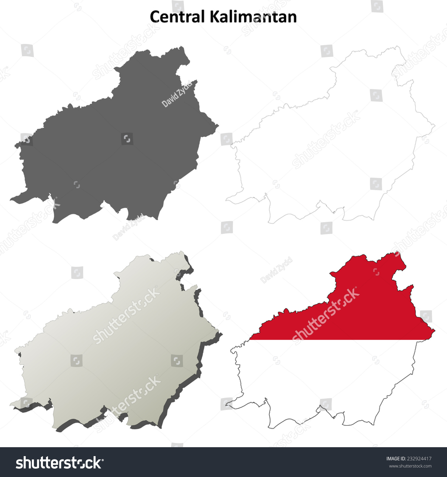 Central Kalimantan Blank Outline Map Set: เวกเตอร์สต็อก (ปลอดค่า ...