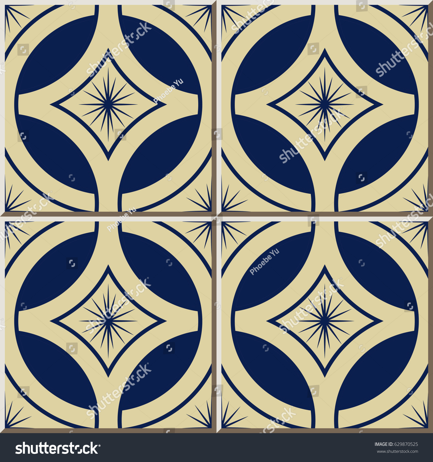 Ceramic Tile Pattern Navy Blue Round Stock Vector (Royalty Free ...