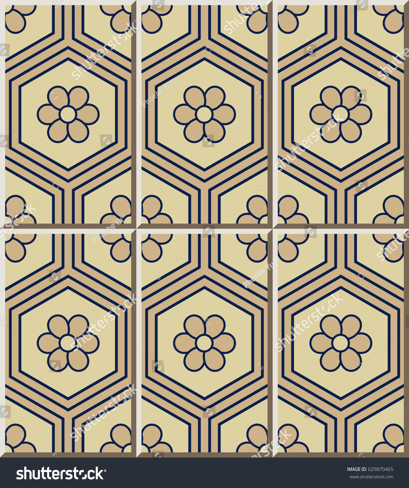 Ceramic Tile Pattern Oriental Hexagon Polygon Stock Vector (Royalty ...