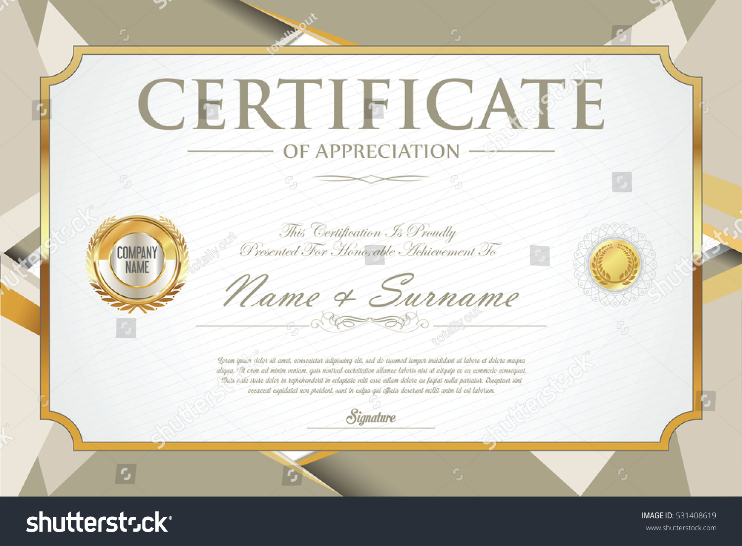 Certificate Retro Design Template Stock Vector (Royalty Free) 531408619 ...