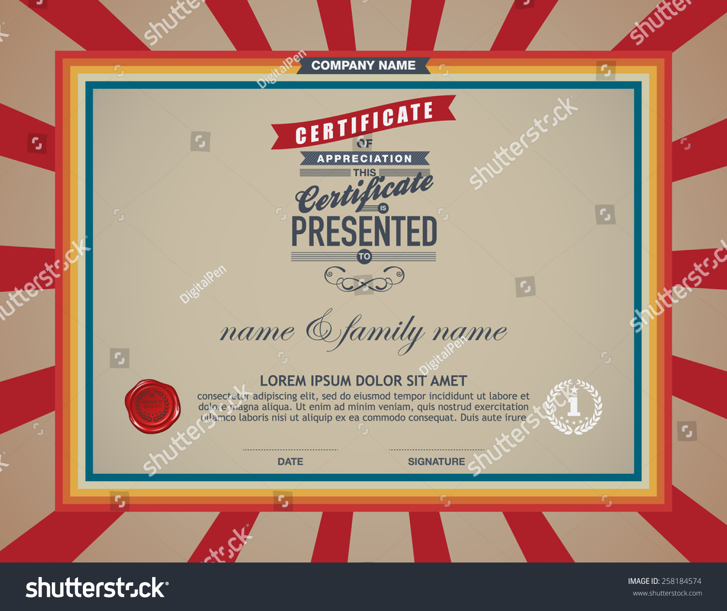 Certificate Retro Template Stock Vector (Royalty Free) 258184574 ...