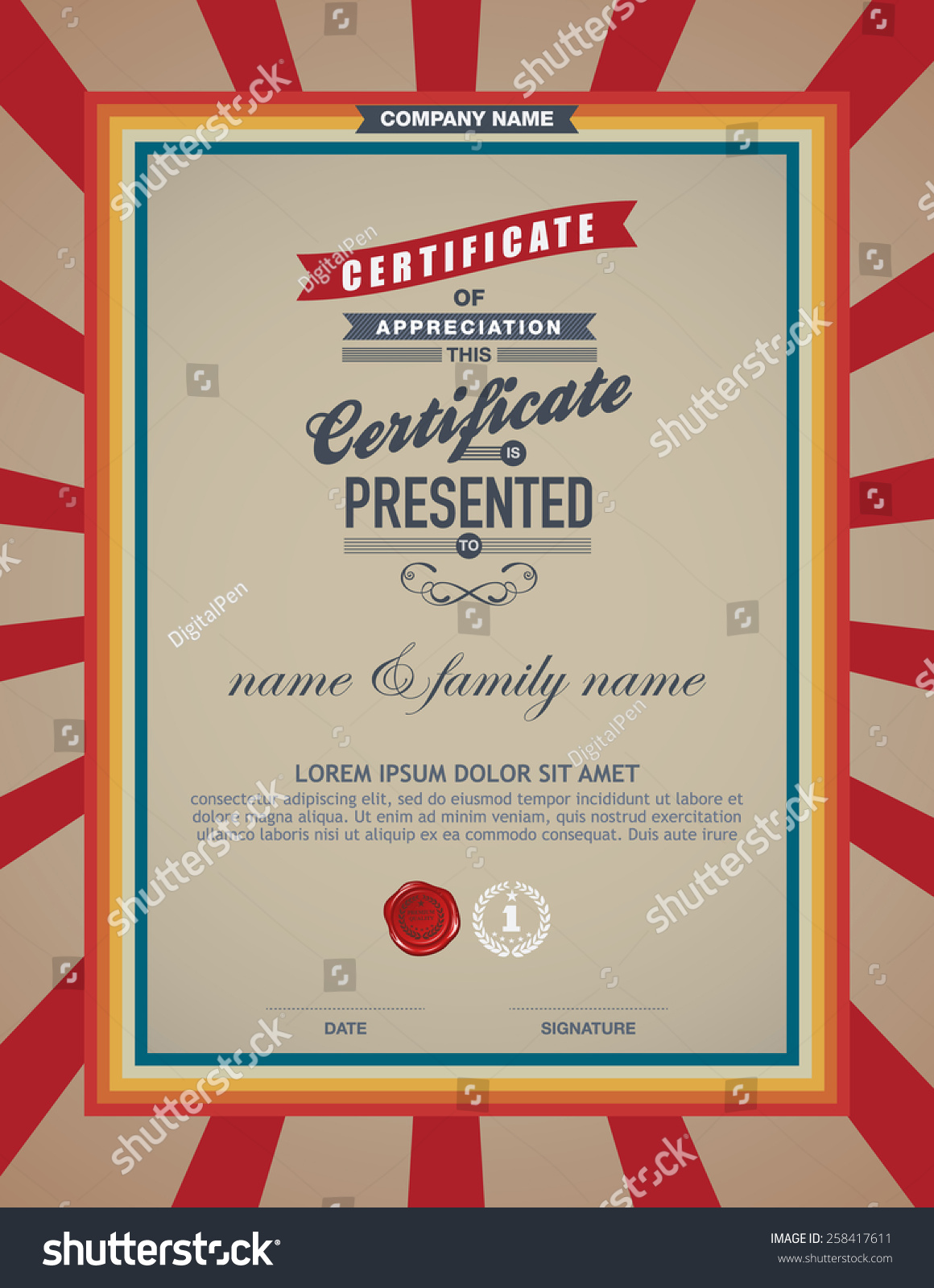 Certificate Retro Template Stock Vector (Royalty Free) 258417611
