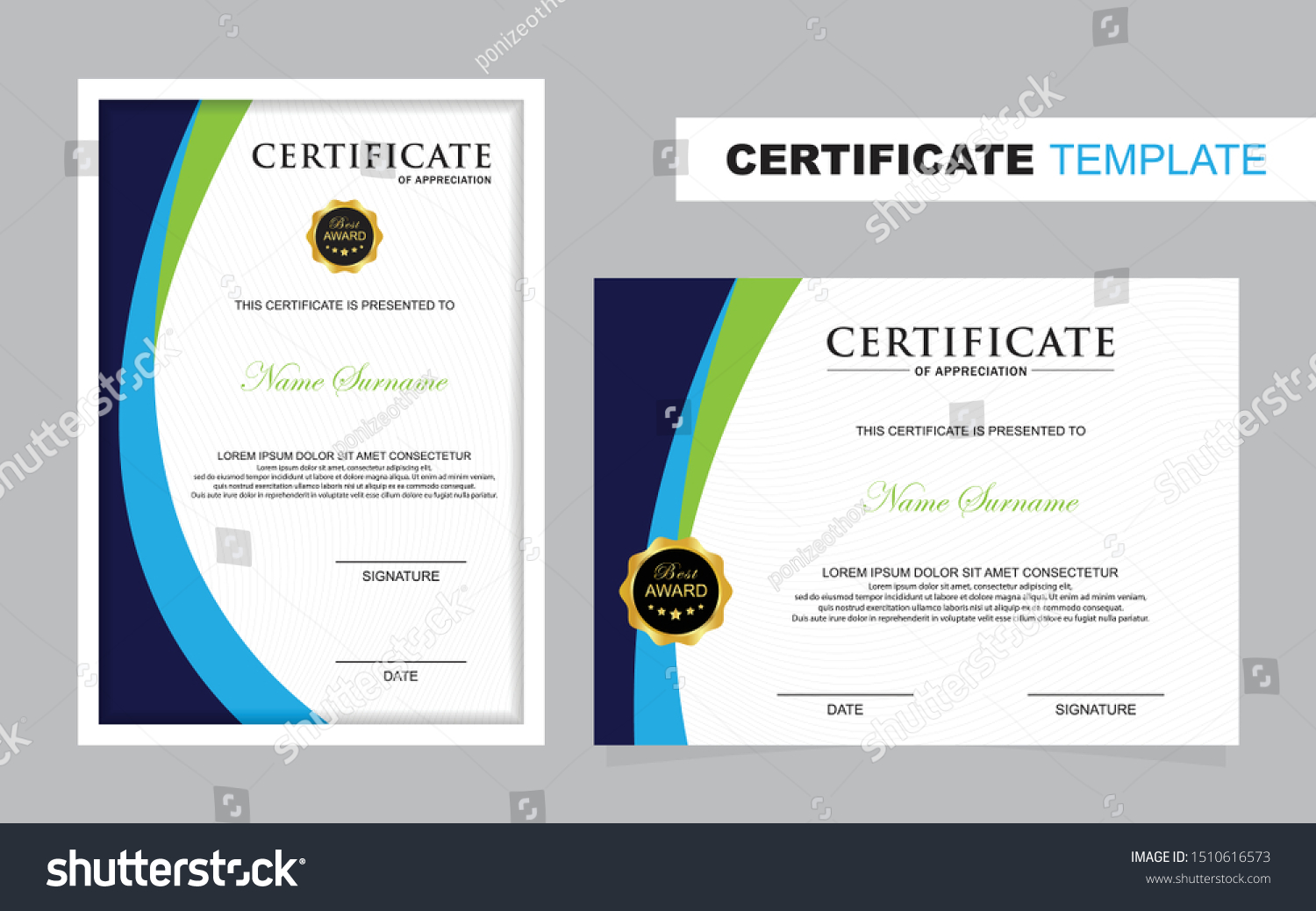 Certificate Set Templatevertical Horizontal Stock Vector (Royalty Free ...