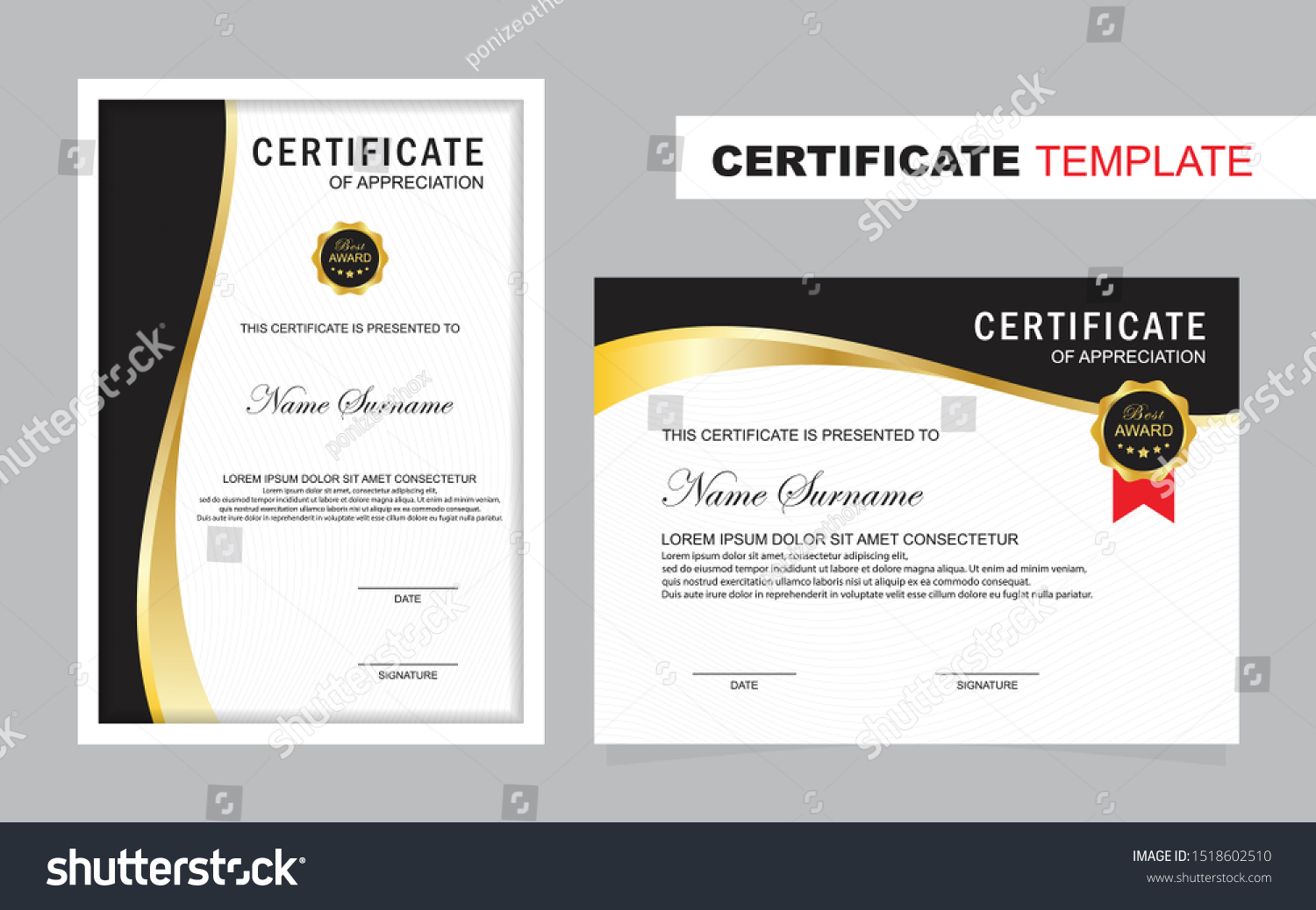 Certificate Set Templatevertical Horizontal Stock Vector (Royalty Free ...