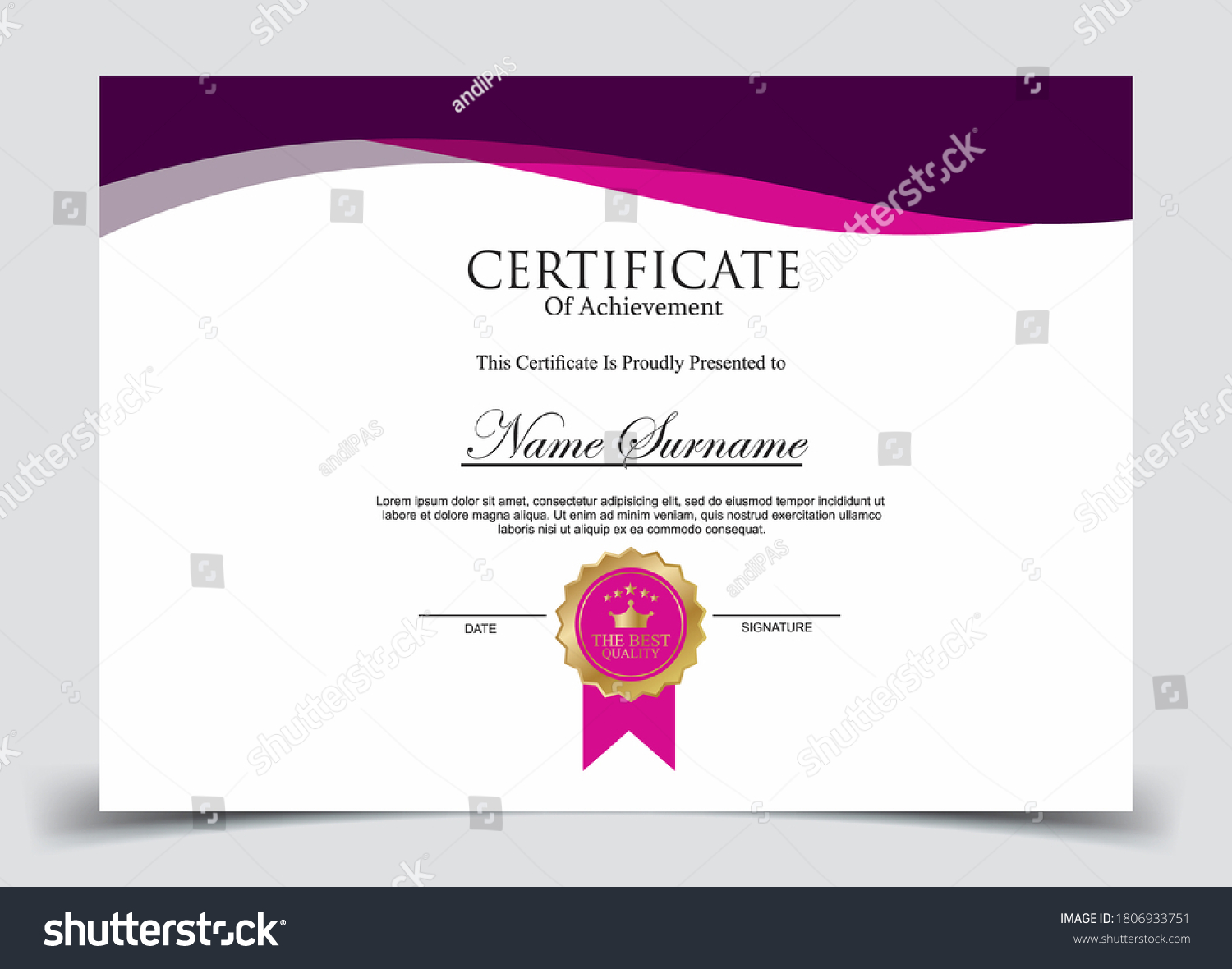 Certificate Template Vector Achievement Graduation Completion Stock ...