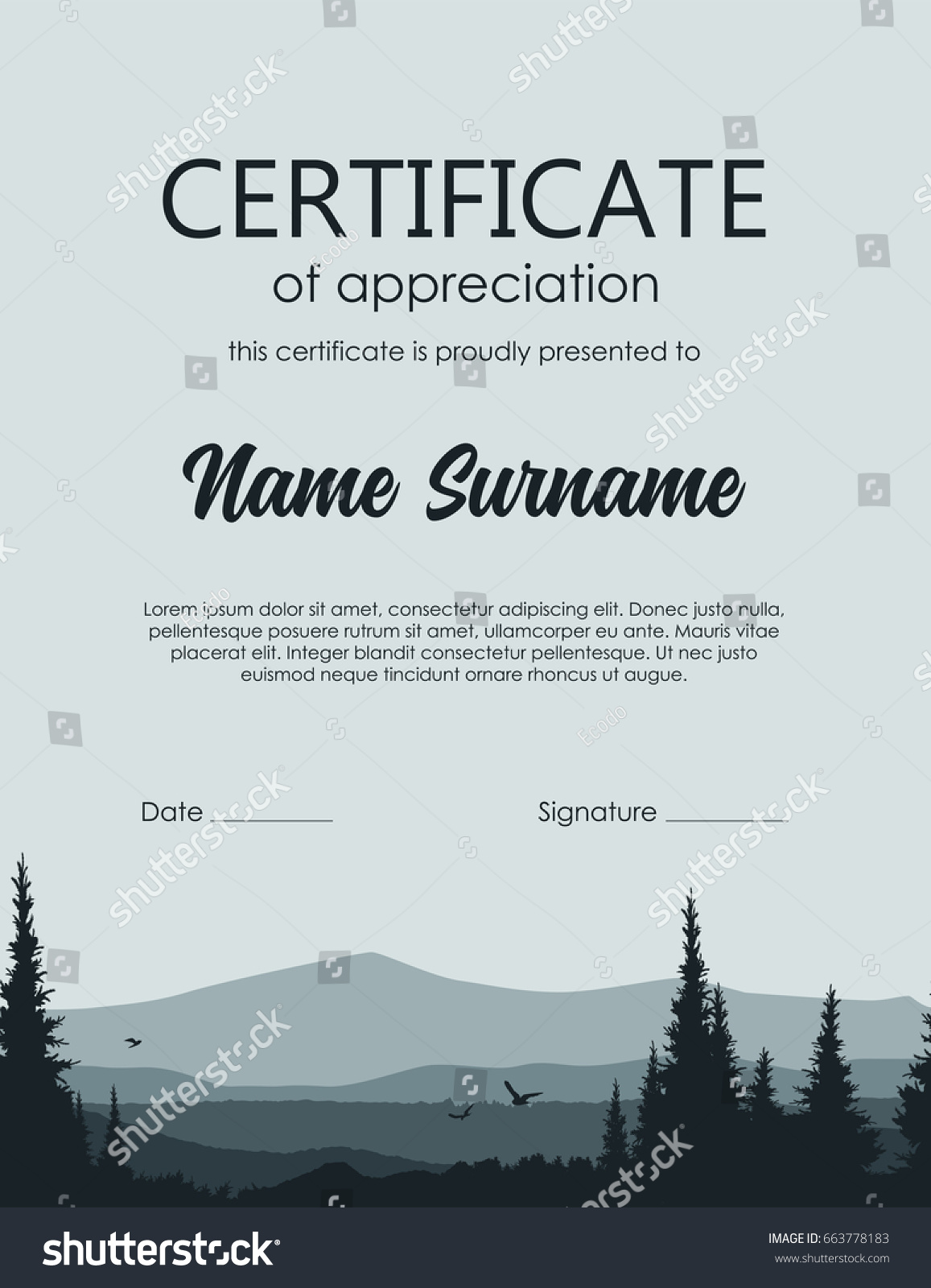 Certificate Template Forest Landscape Background Stock Vector (Royalty ...