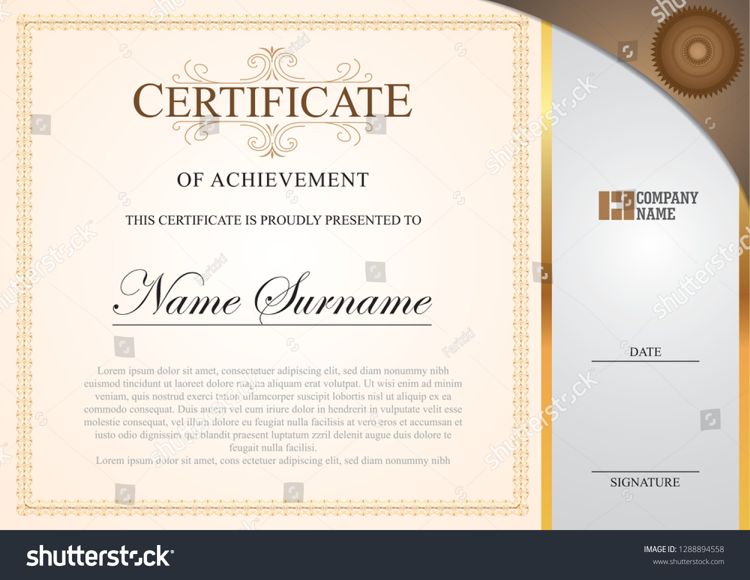 Certificate Side Border On Gold Stock Vector (Royalty Free) 1288894558 ...