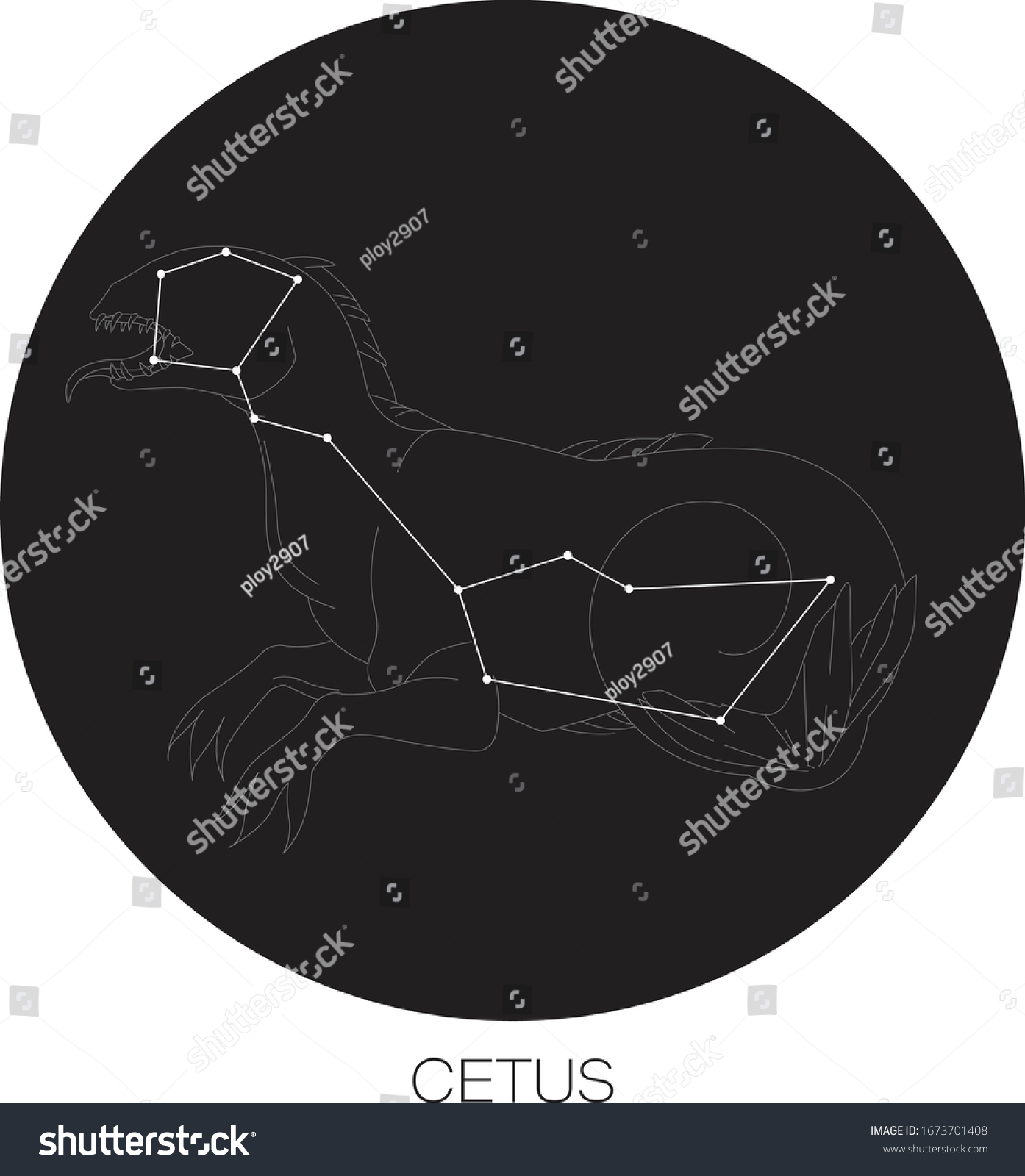 Cetus Constellation Vector On Black Background Stock Vector (Royalty ...