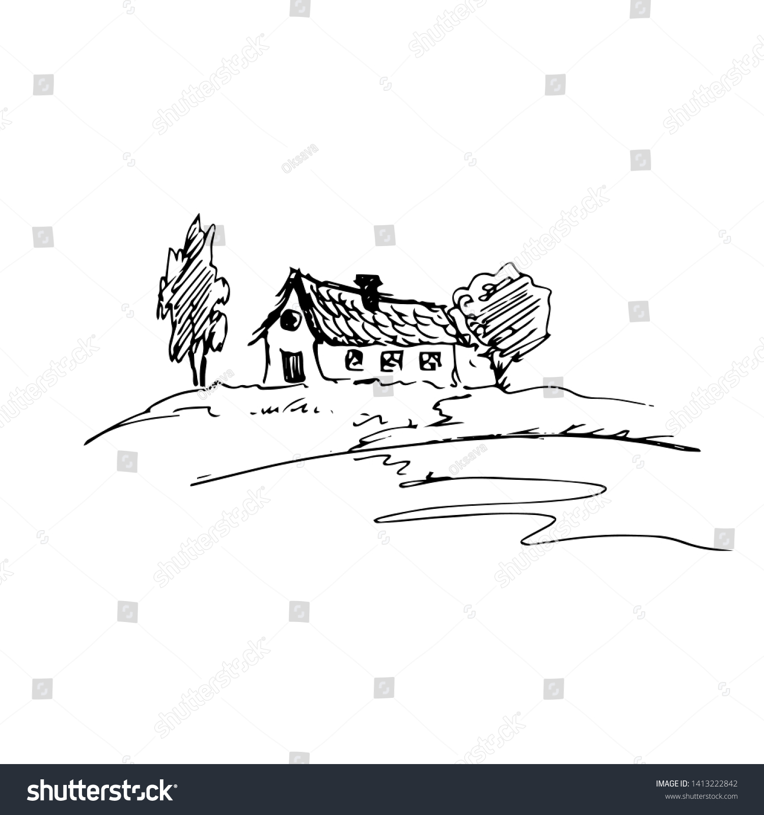 16,831 Cottage line drawing Images, Stock Photos & Vectors | Shutterstock