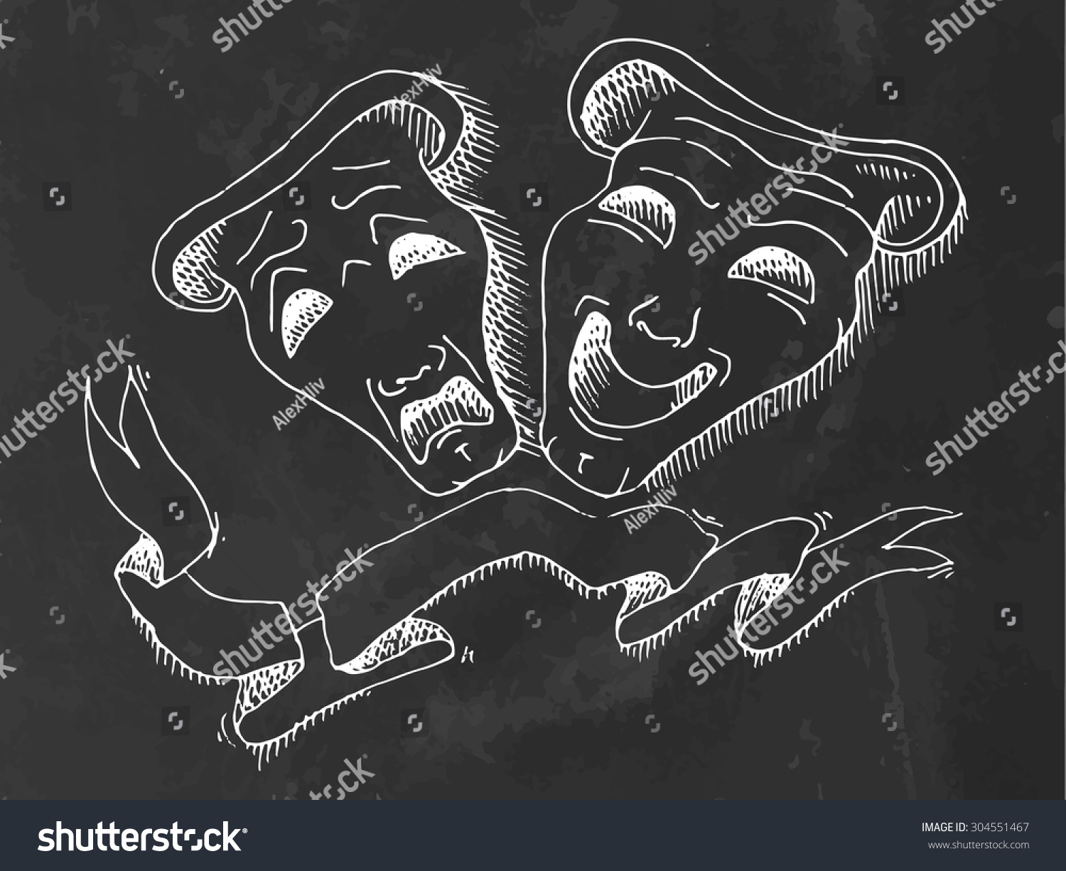 Chalk Draw Theater Mask Vector Illustration: เวกเตอร์สต็อก (ปลอดค่า ...