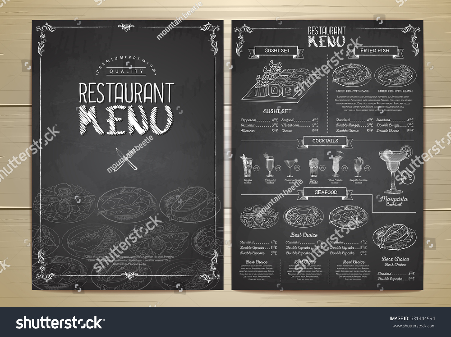 Chalk Drawing Restaurant Menu Design: เวกเตอร์สต็อก (ปลอดค่าลิขสิทธิ์ ...