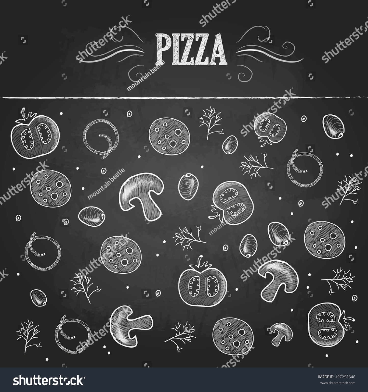 Chalk Drawings Pizza Stock Vector (Royalty Free) 197296346