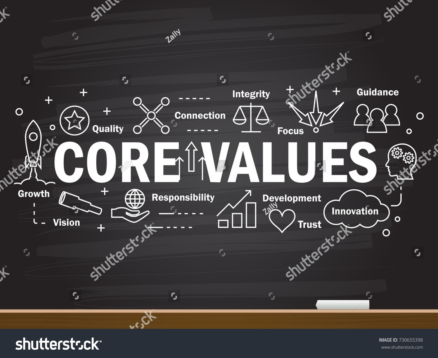 Chalk Hand Drawing Core Values Concept: เวกเตอร์สต็อก (ปลอดค่าลิขสิทธิ์ ...