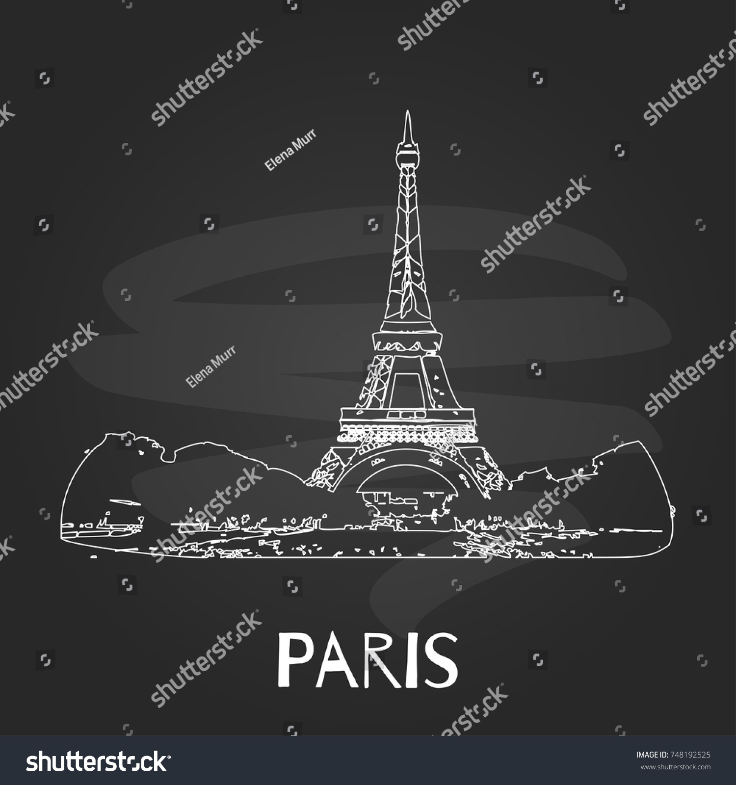 Chalkboard Paris Hand Drawn Poster Stock Vector (Royalty Free) 748192525