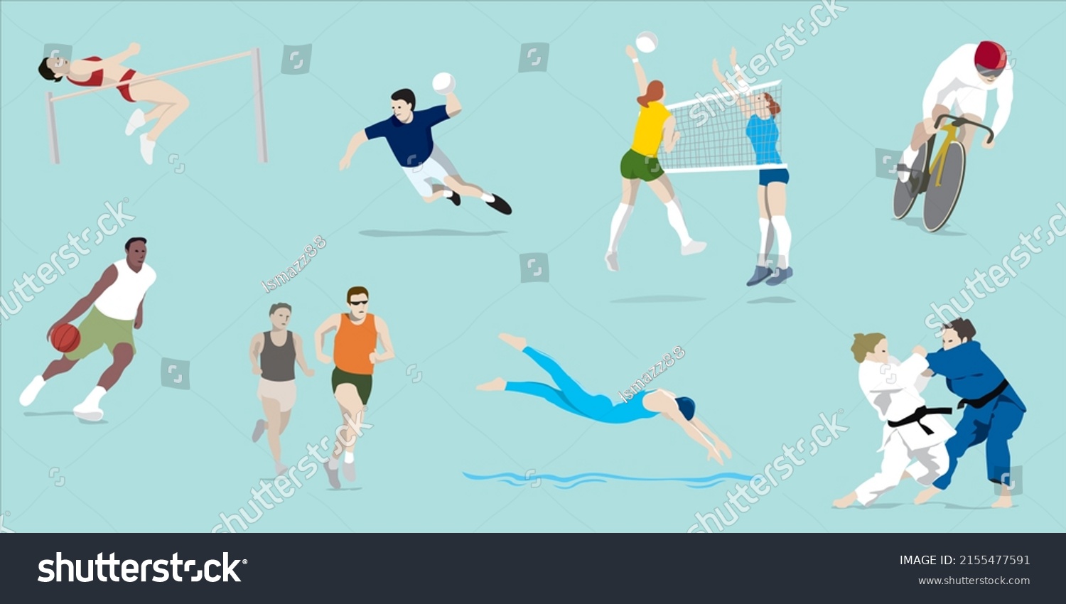 Characters Practicing Sports Vector Illustration Stock Vector (Royalty ...