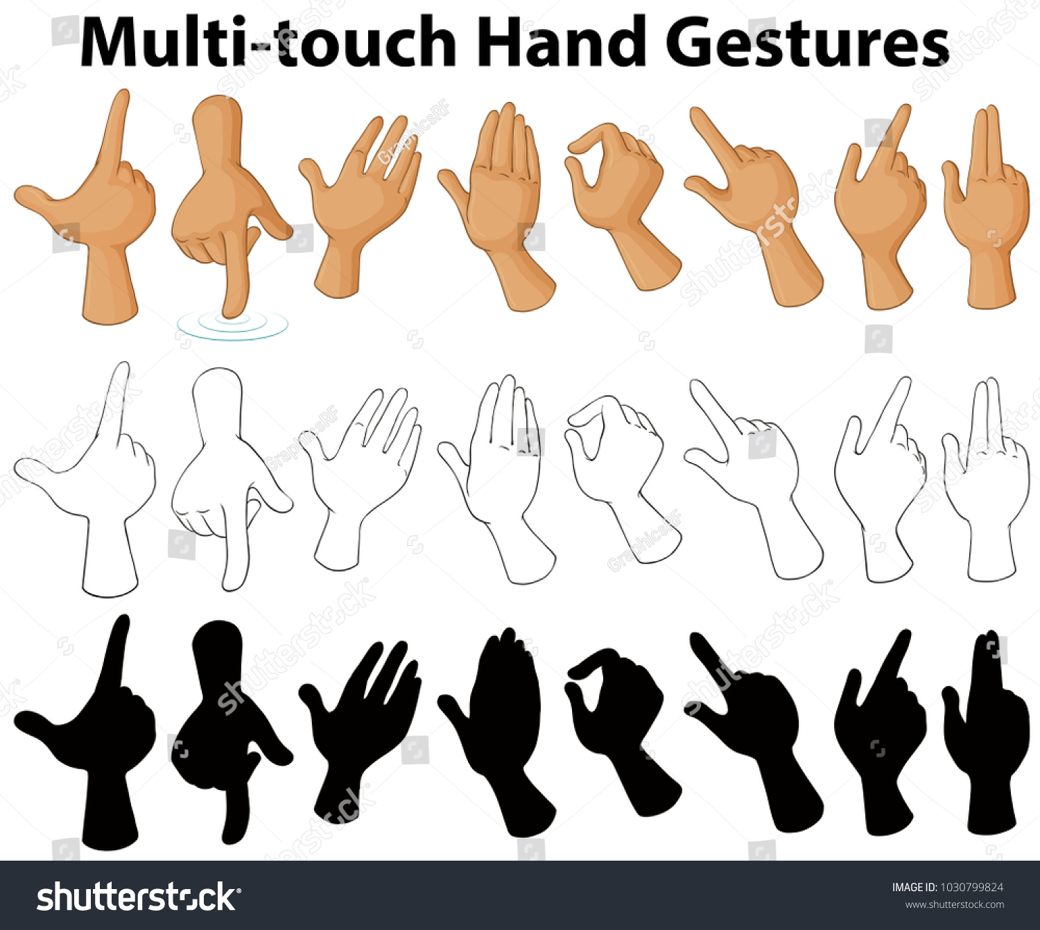 Chart Showing Multitouch Hand Gestures Illustration Stock Vector ...
