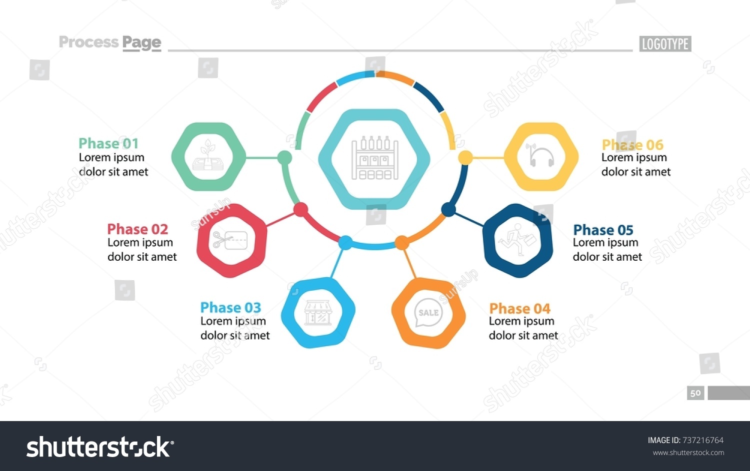 Chart Six Phases Slide Template Stock Vector (Royalty Free) 737216764