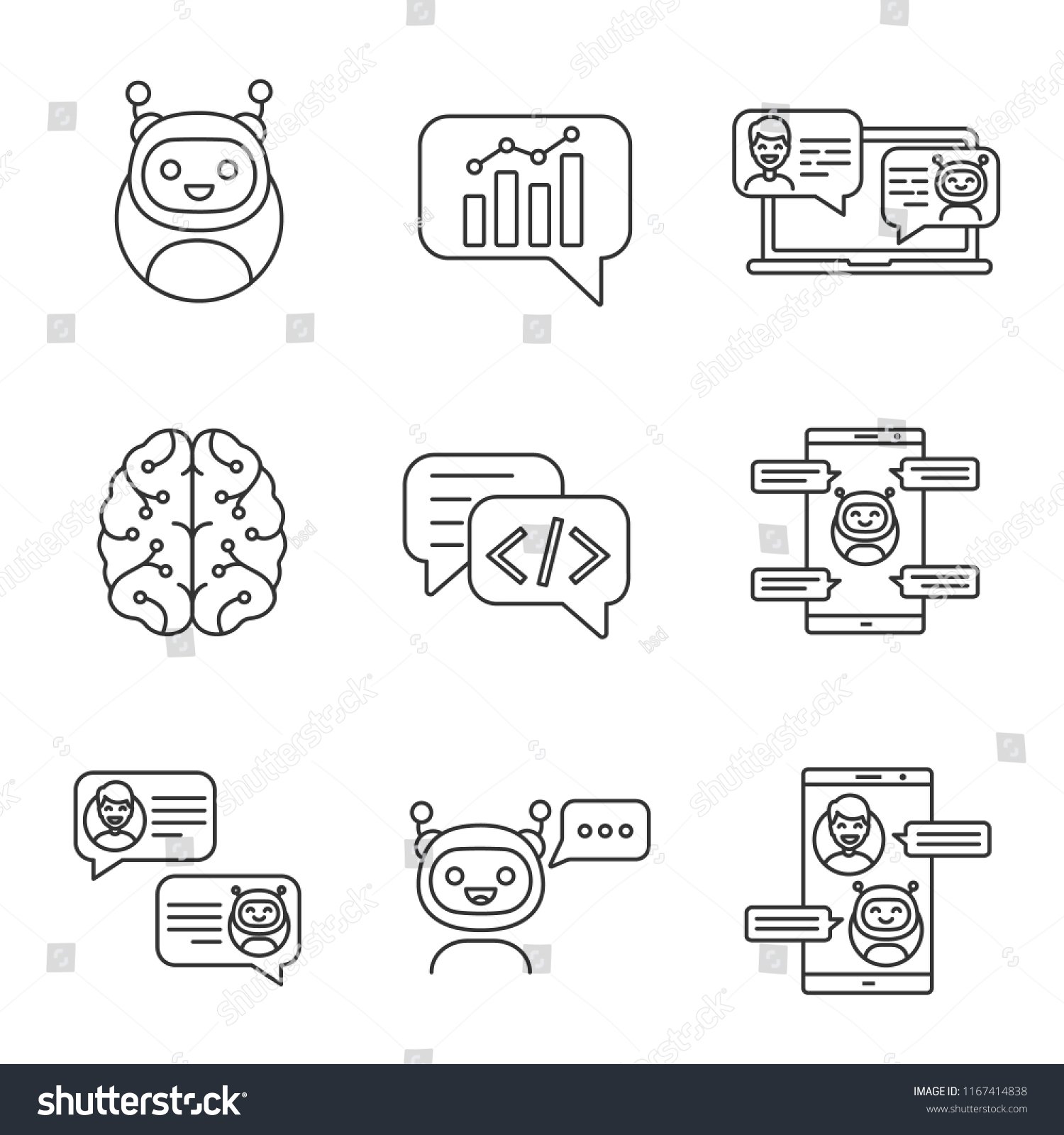 Chatbots Linear Icons Set Thin Line: เวกเตอร์สต็อก (ปลอดค่าลิขสิทธิ์ ...