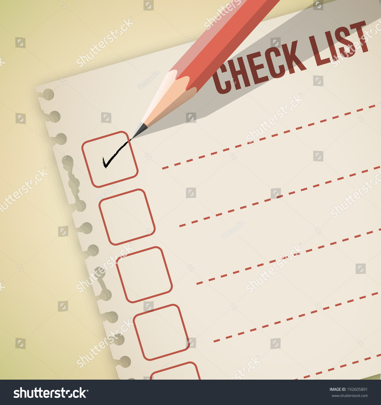 Check List Note Pencil Vector: stockvector (rechtenvrij) 192605891 ...