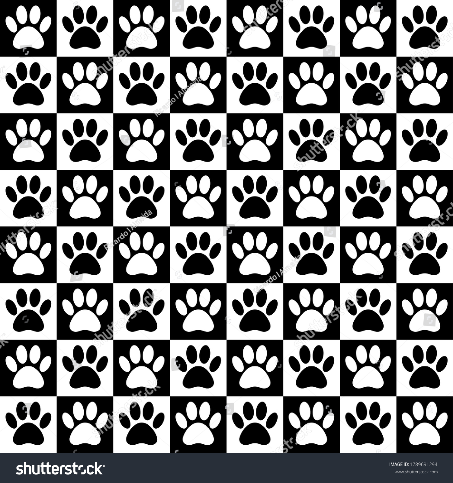 Checkered Pattern Dog Paw Prints Stock Vector (Royalty Free) 1789691294
