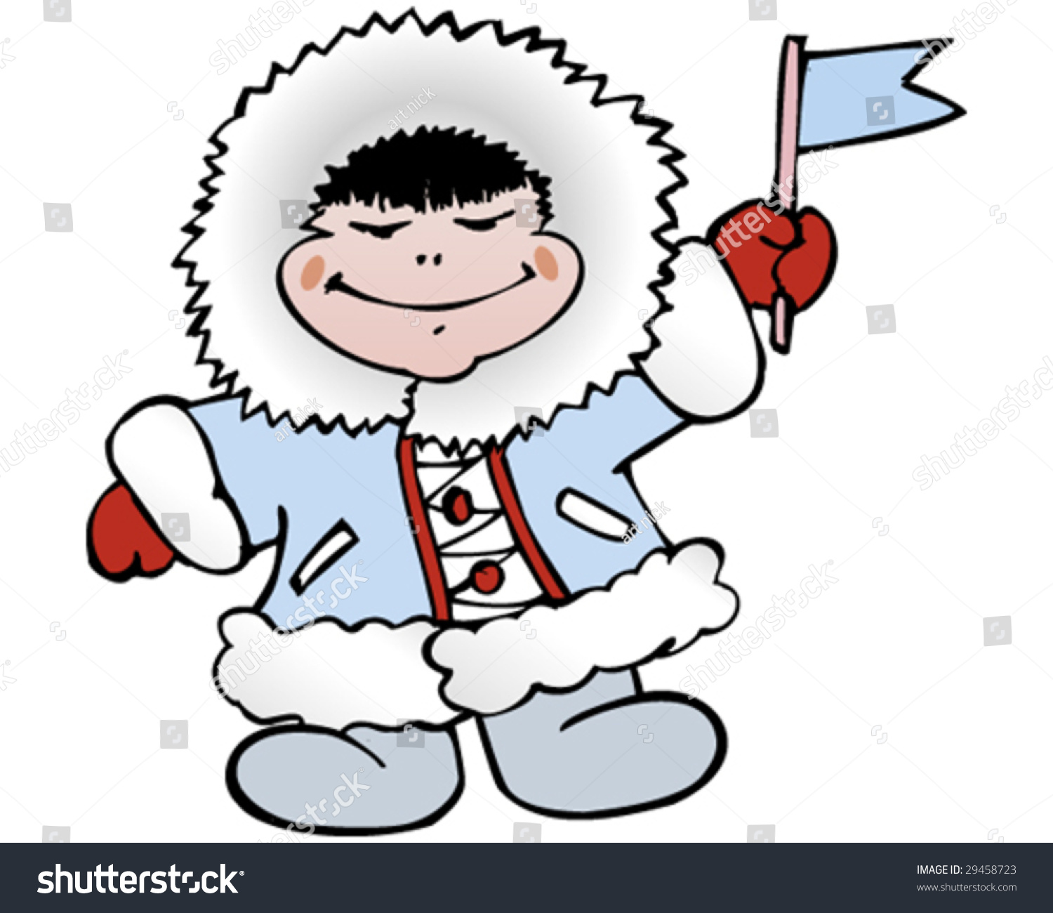 Cheerful Eskimo With Blue Flag Vector Illustration - 29458723 ...