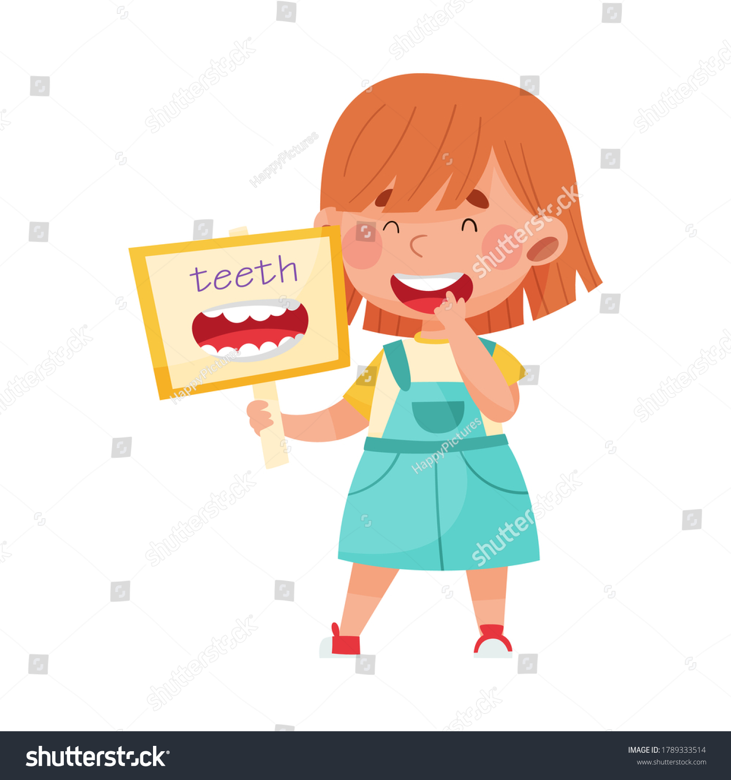 Cheerful Girl Character Holding Flashcard Teeth Stock Vector (Royalty ... Cheerful Girl Character Holding Flashcard Teeth Stock Vector (Royalty ...