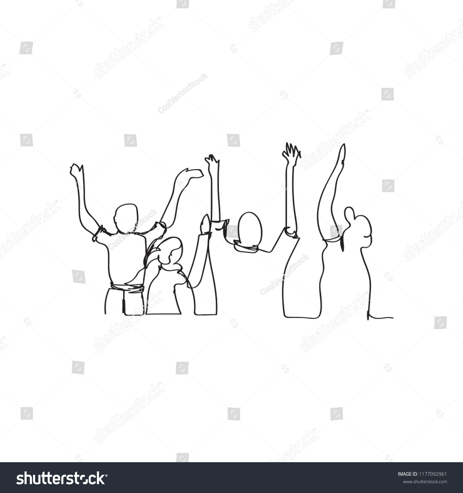Cheering Crowd Continuous Line Drawing Style: vector de stock (libre de ...