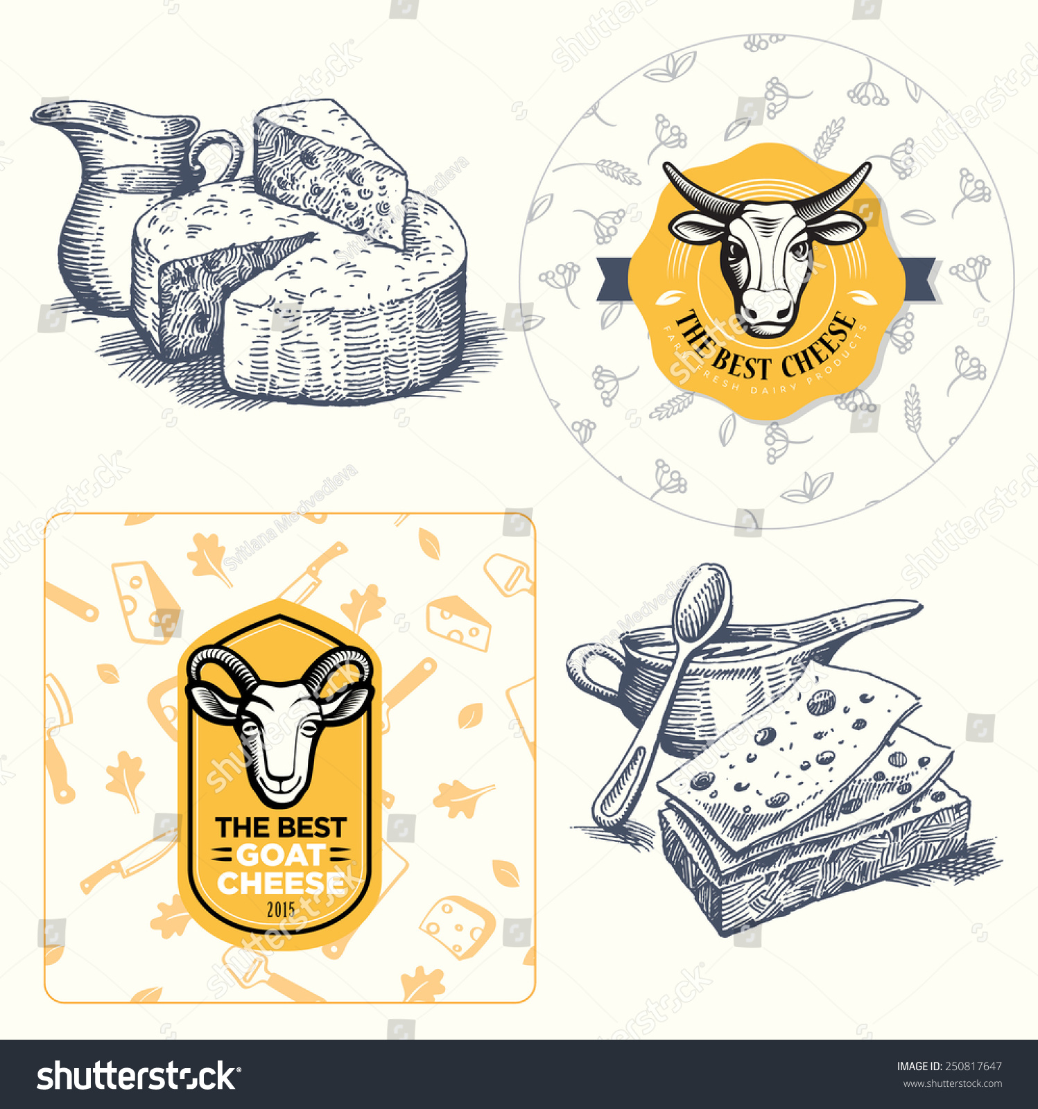 Cheese Set Logo Element Seamless Pattern Stock Vector (Royalty Free ...