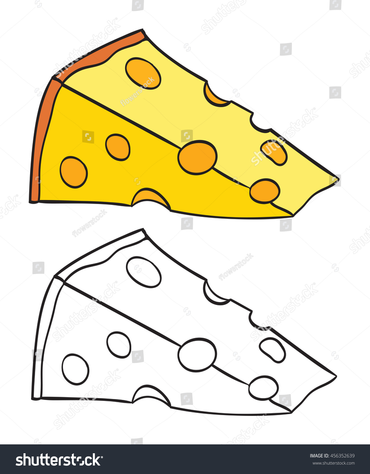 Cheese Slice Drawing Coloring Version Included: vector de stock (libre ...