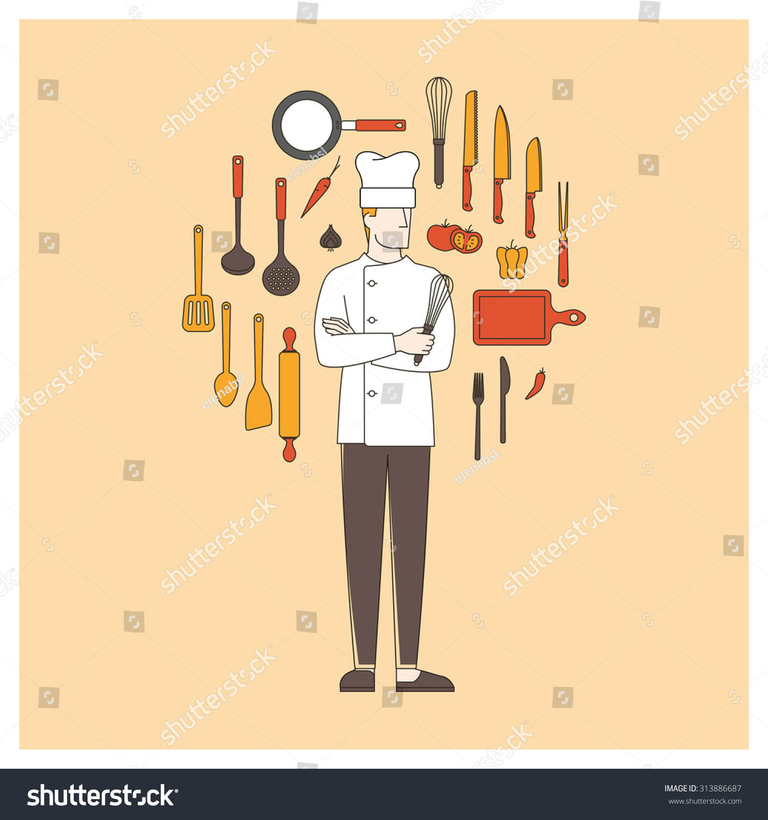 Chef Arms Crossed Kitchen Utensils Thin Stock Vector (Royalty Free ...
