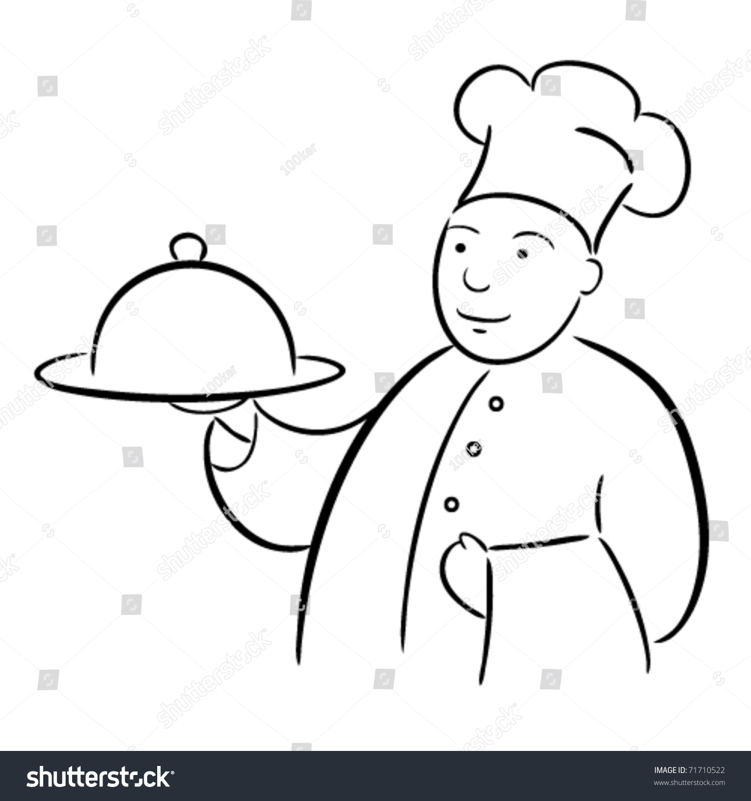 Chef Cook With Tray Calligraphy Drawing Stock Vector Illustration ...