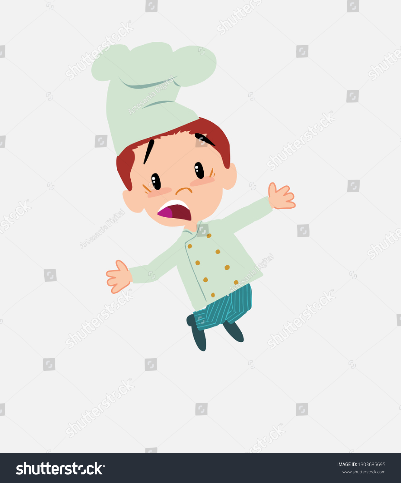 Chef Jumping Terrified Stock Vector (Royalty Free) 1303685695
