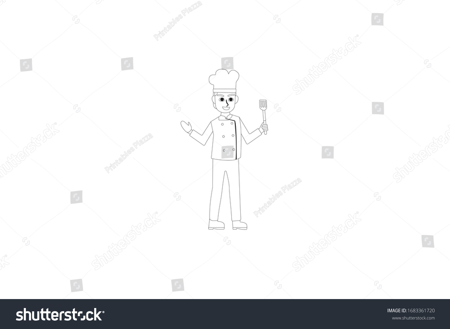 Chef Man Profession Vector Outline Illustration: เวกเตอร์สต็อก (ปลอดค่า ...