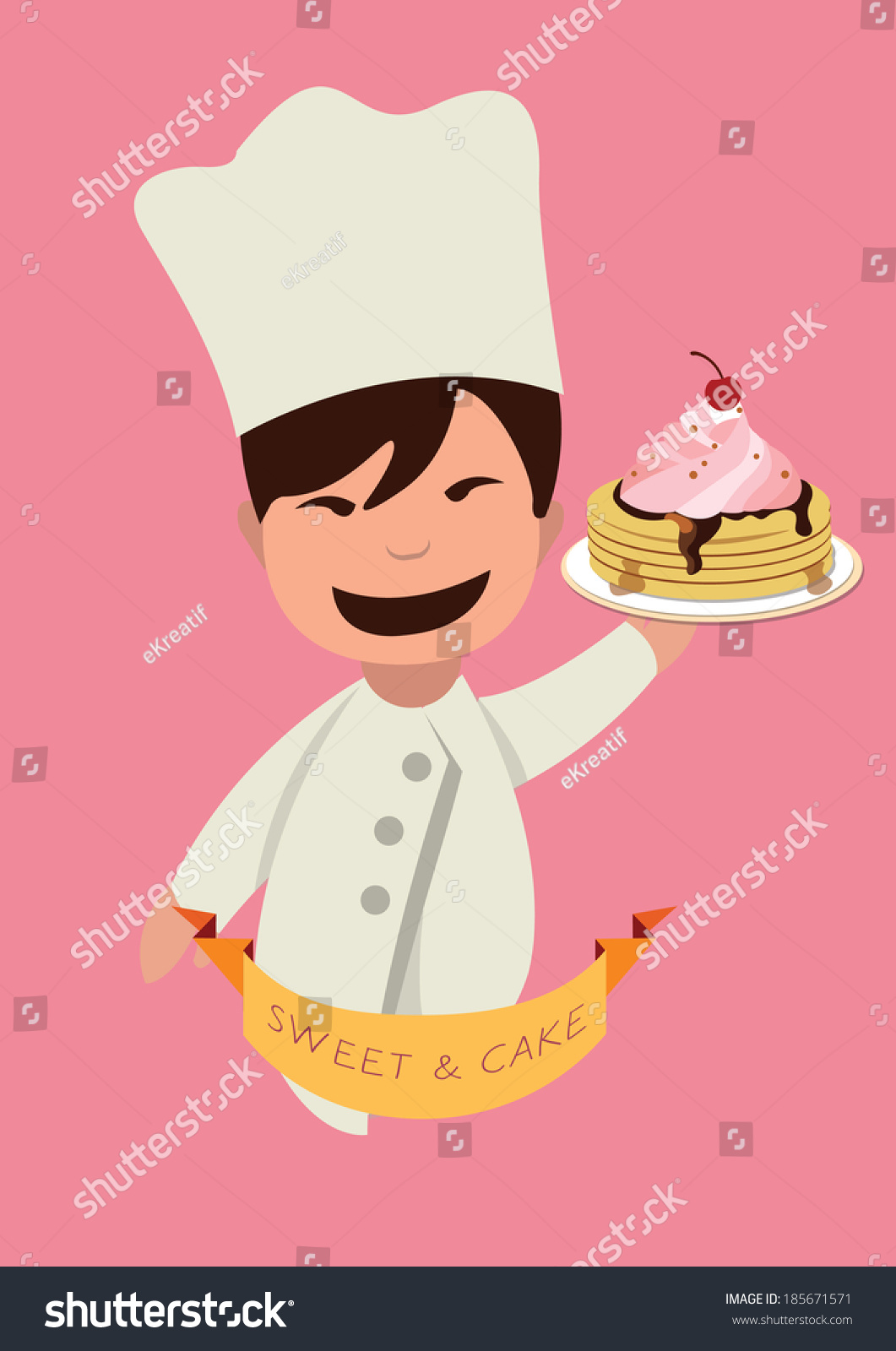 Chef Serving Cake Concept Vector Illustration Stock Vector (Royalty ...