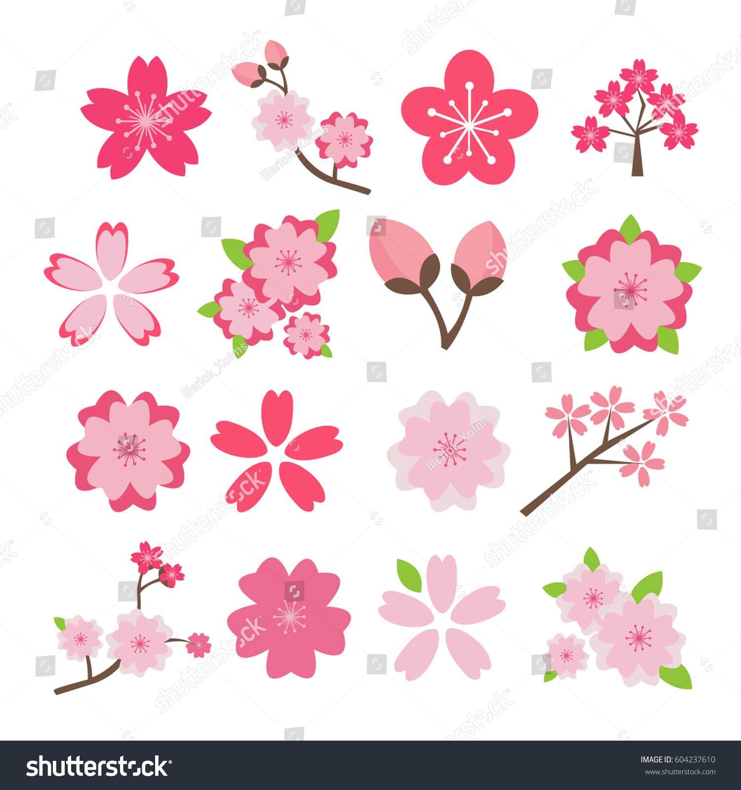 Cherry Blossom Icon Set Stock Vector (Royalty Free) 604237610