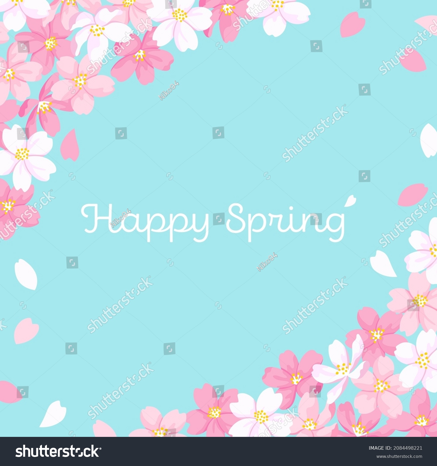 Cherry Blossoms Square Frame Light Blue Stock Vector (Royalty Free ...