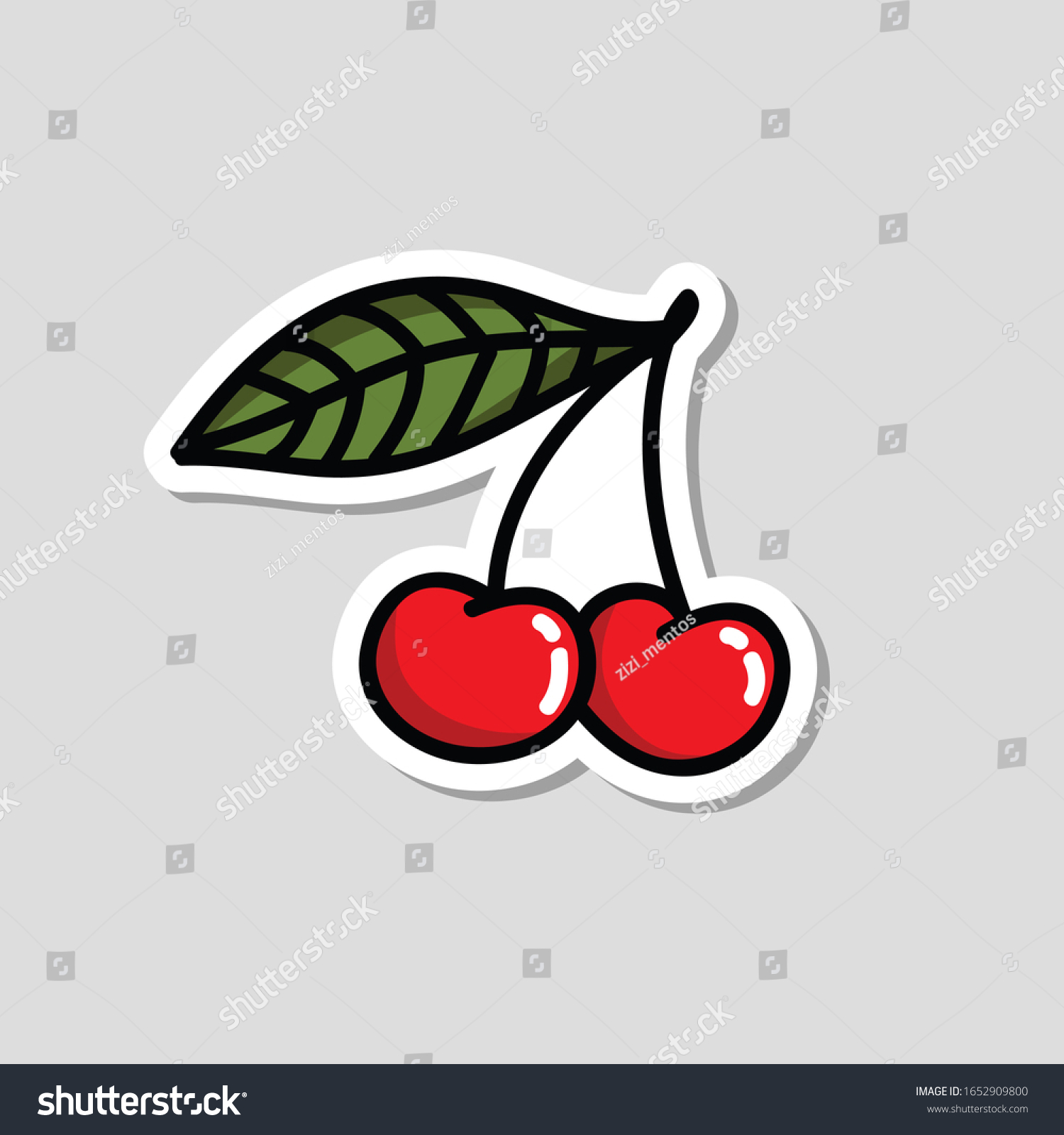 pegatina de doodle de cereza, ilustración: vector de stock (libre de ...