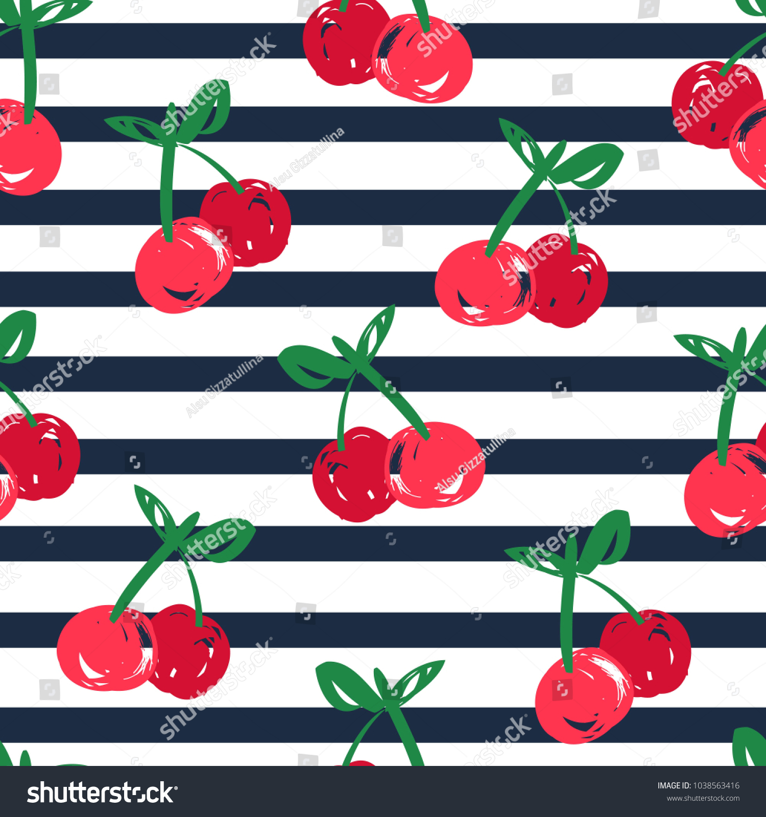 Cherry Pattern Seamless Hand Drawn Cherry Stock Vector (Royalty Free ...