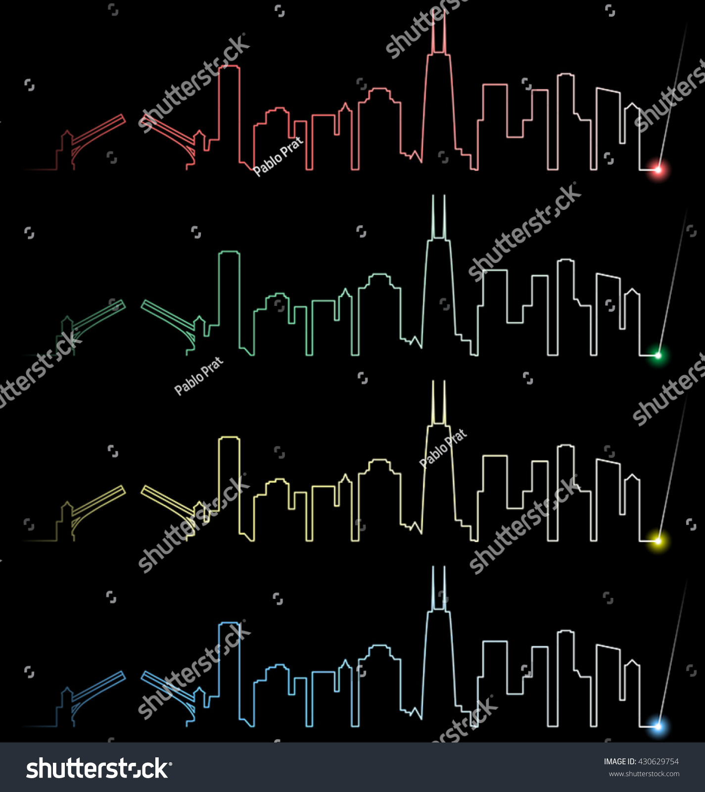 Chicago Multiple Color Light Beam Profile Stock Vector (Royalty Free ...