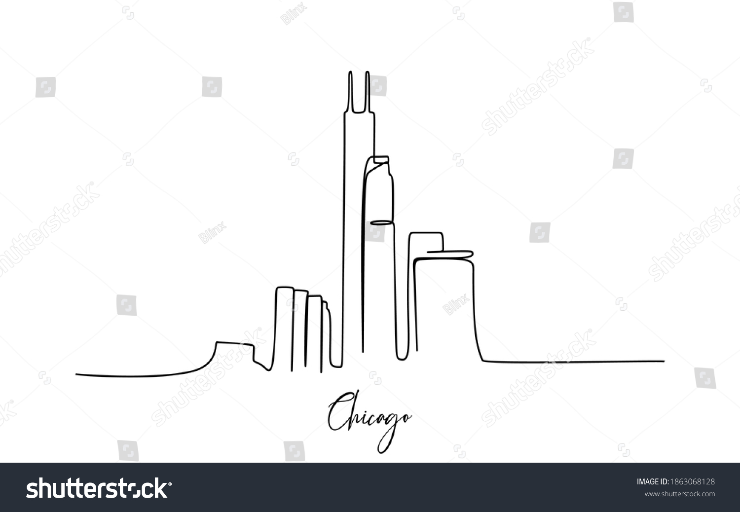 Chicago Skyline Continuous One Line Drawing Stock Vector (Royalty Free ...