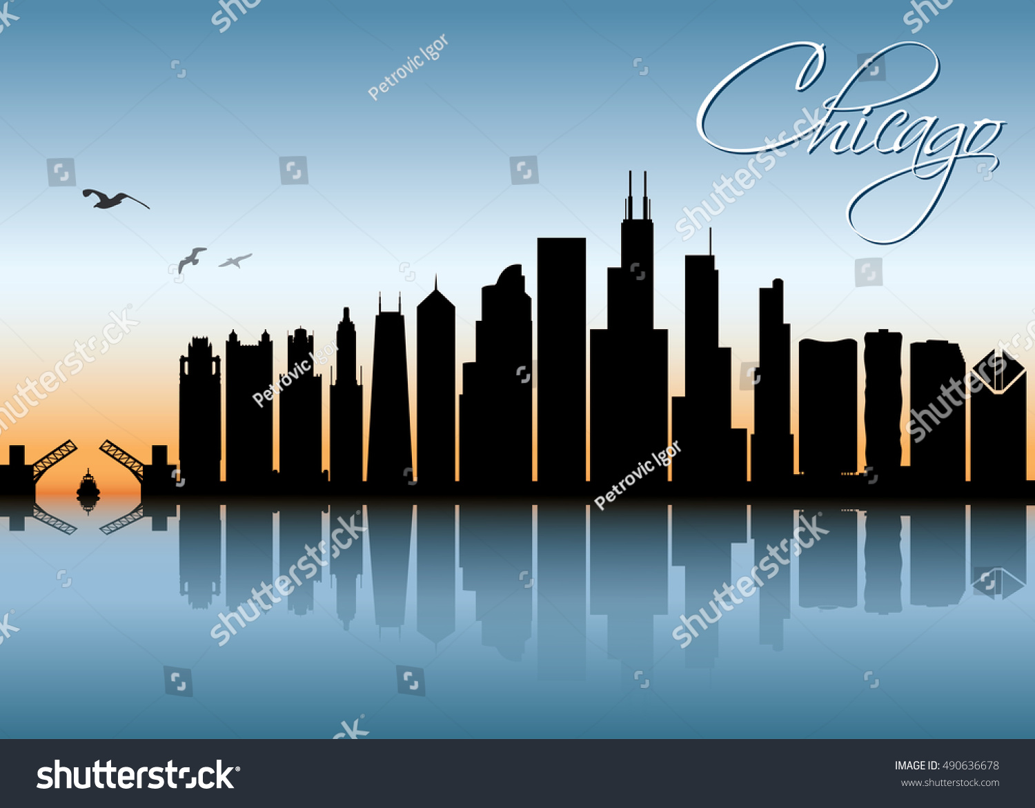 Chicago Skyline Vector Illustration Stock Vector (Royalty Free) 490636678
