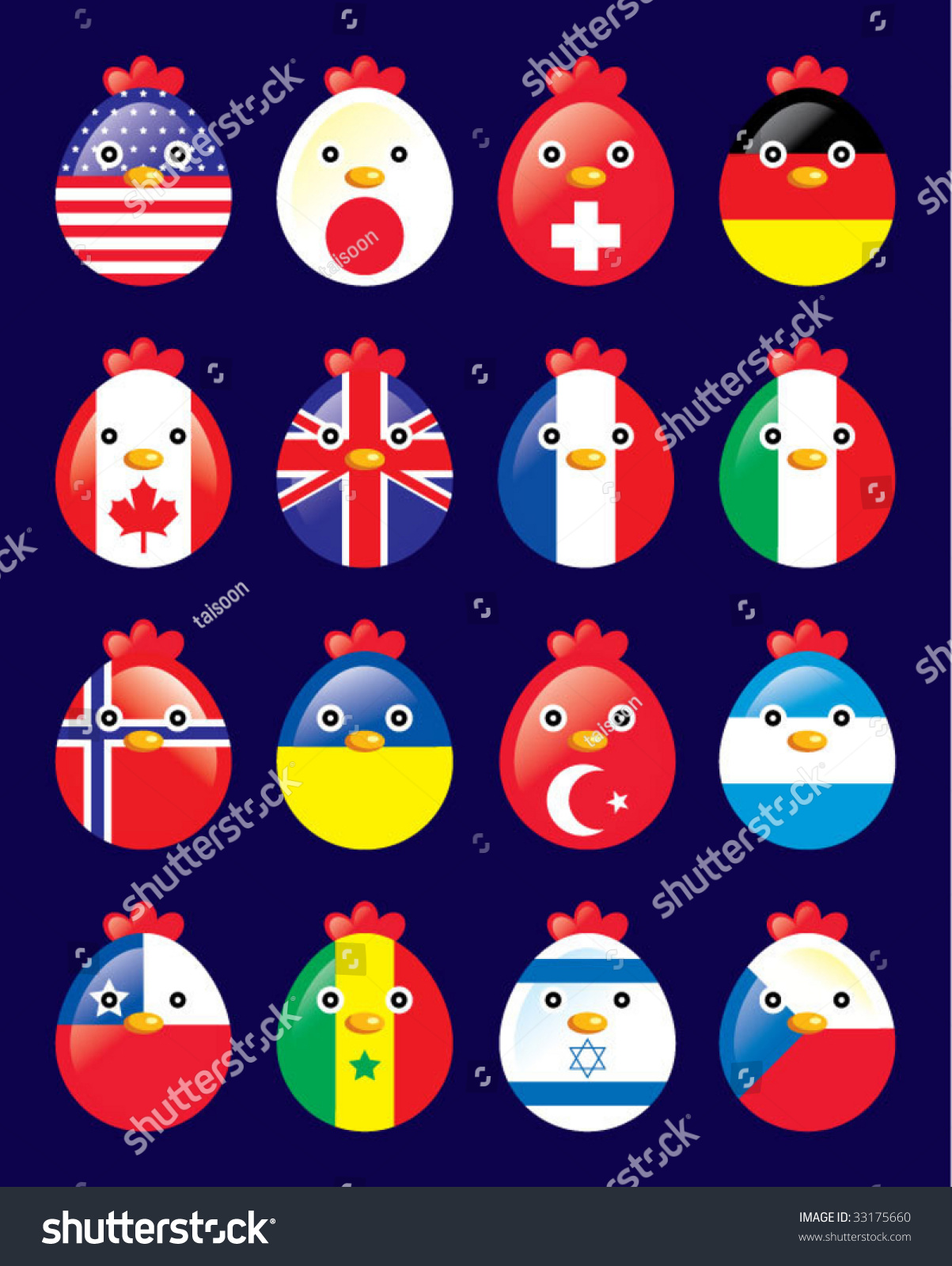 Chicken Flags Icons: vector de stock (libre de regalías) 33175660 ...