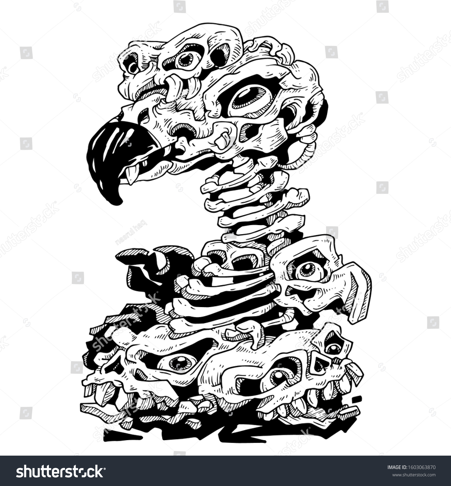 Chicken Monster Skull Drawing Vector Design: vector de stock (libre de ...