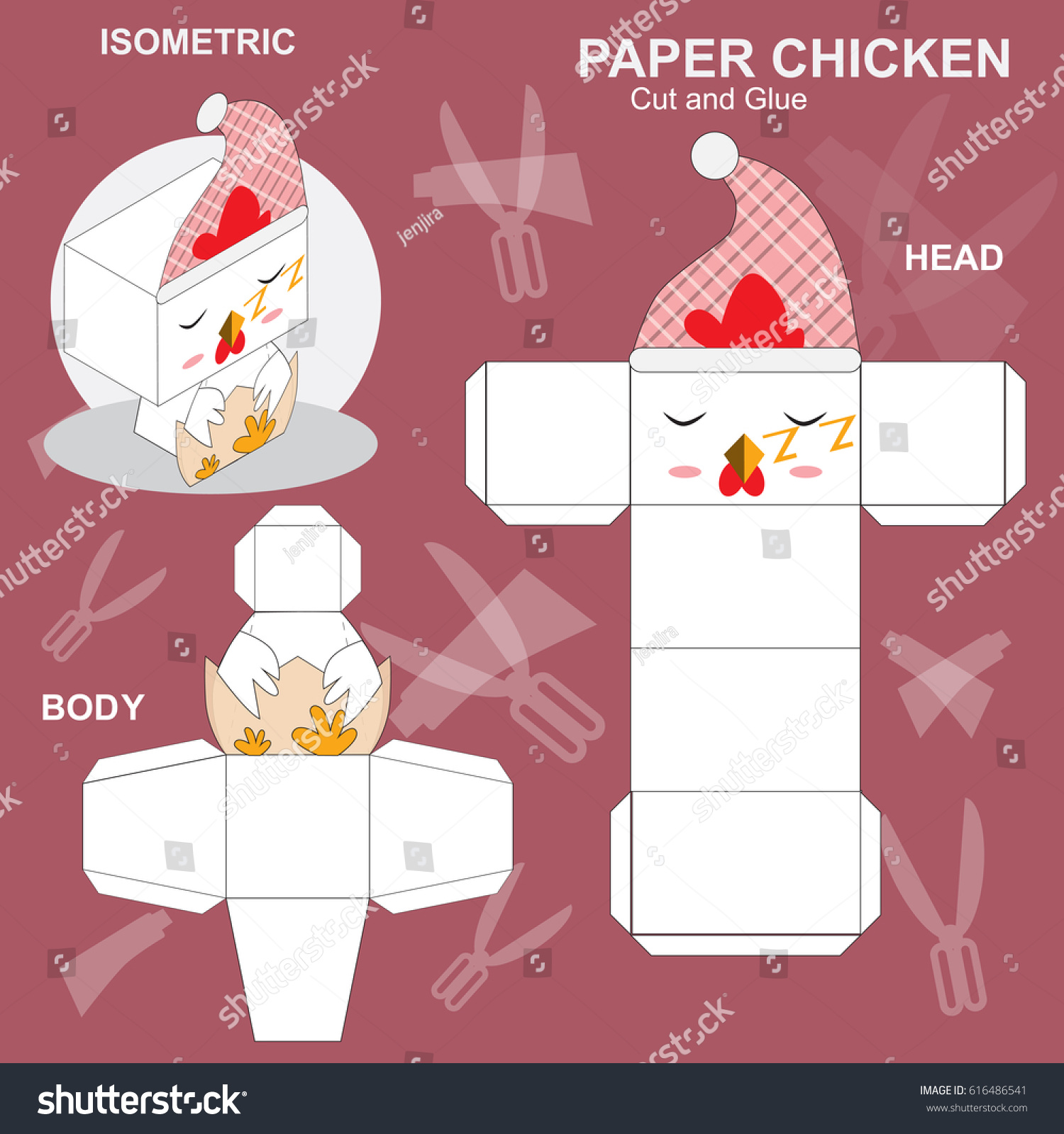 Chicken Paper Craft Template Stock Vector (Royalty Free) 616486541 ...
