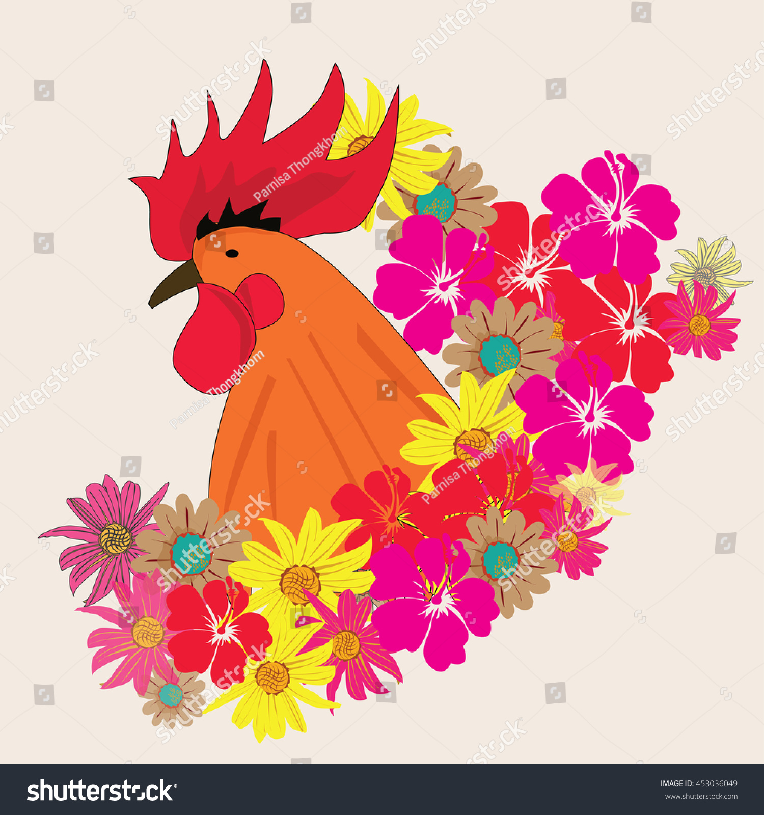 Chicken Flower Vector Stock Vector (Royalty Free) 453036049