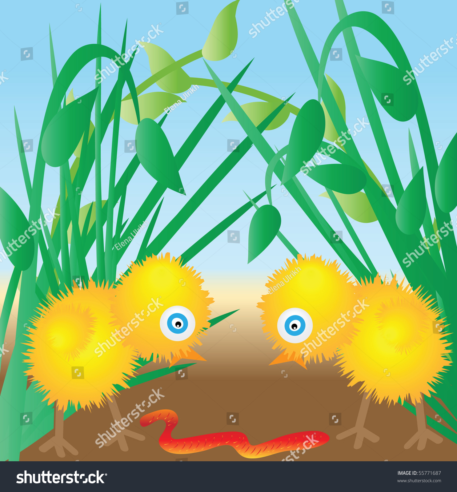 Chickens Look Worm Vector Illustration Stock Vector (Royalty Free) 55771687