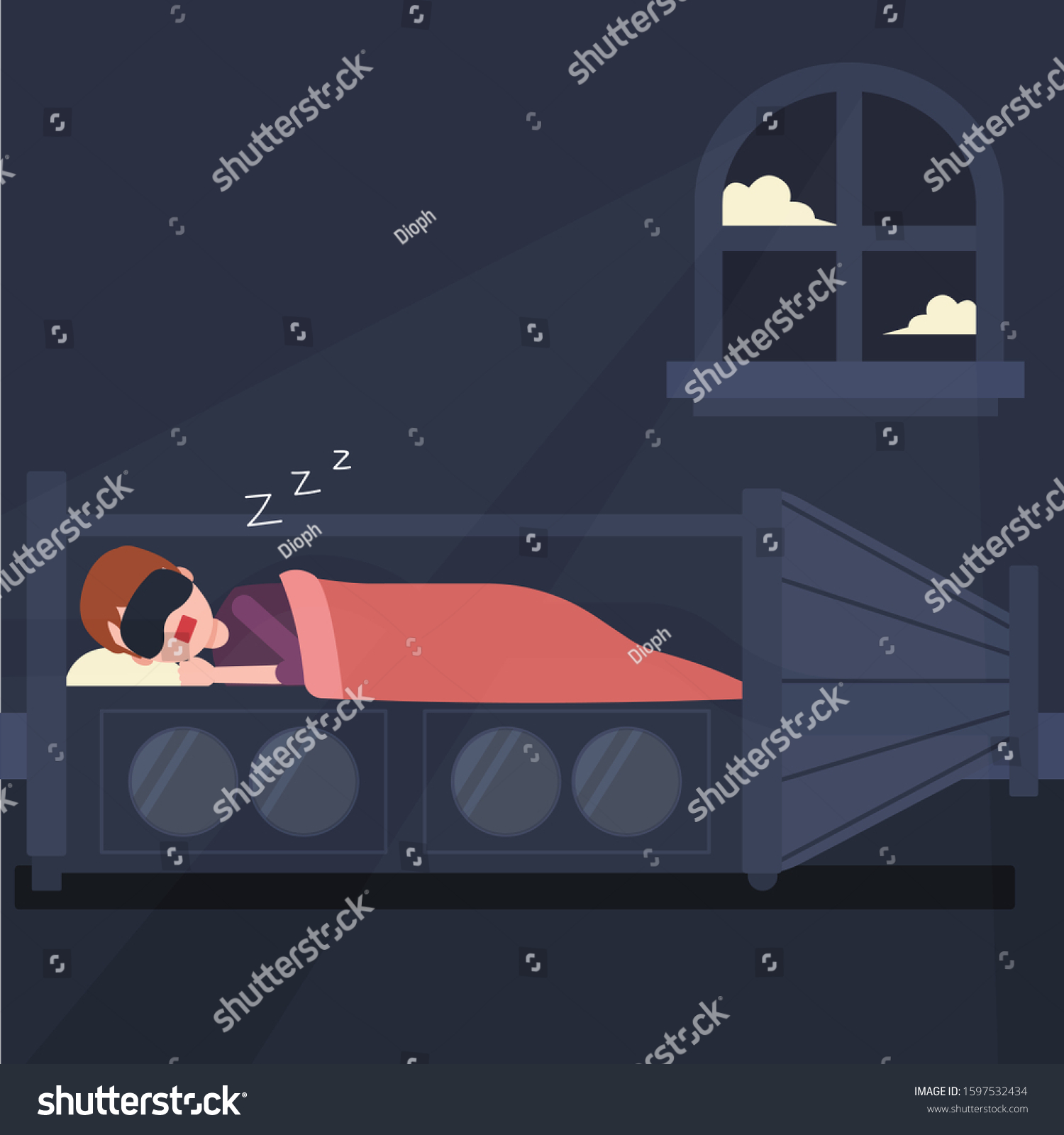 Child Boy Sleeping On Rocket Bed Stock Vector (Royalty Free) 1597532434 ...