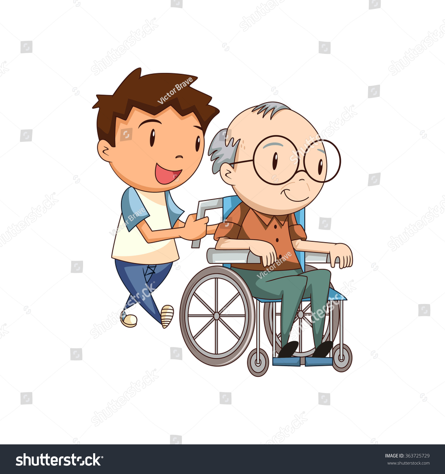 Child Caring Old Man Vector Illustration Stock Vector 363725729 ...
