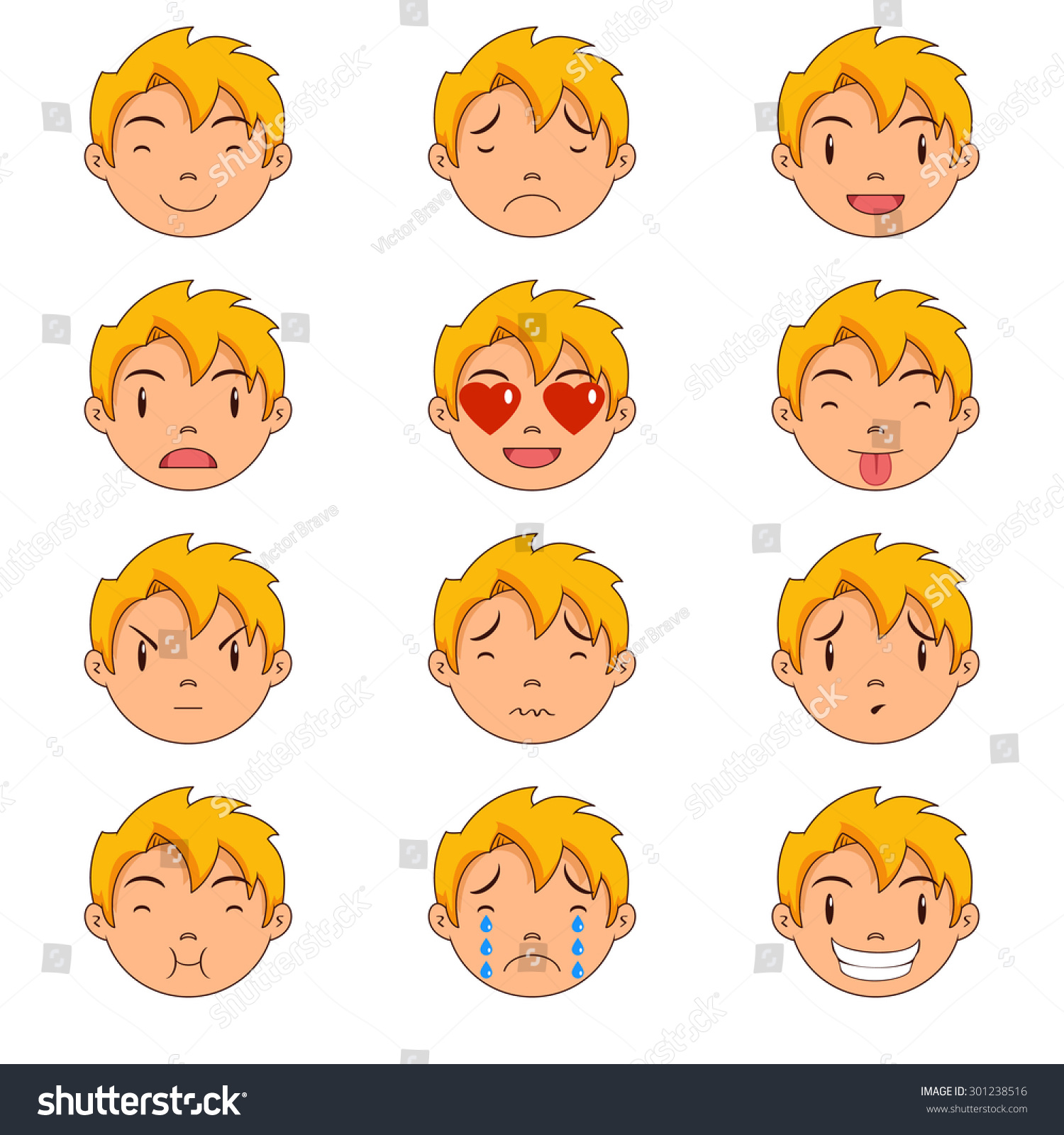 Vektor Stok Child Emotions Faces Vector Illustration Set (Tanpa Royalti ...