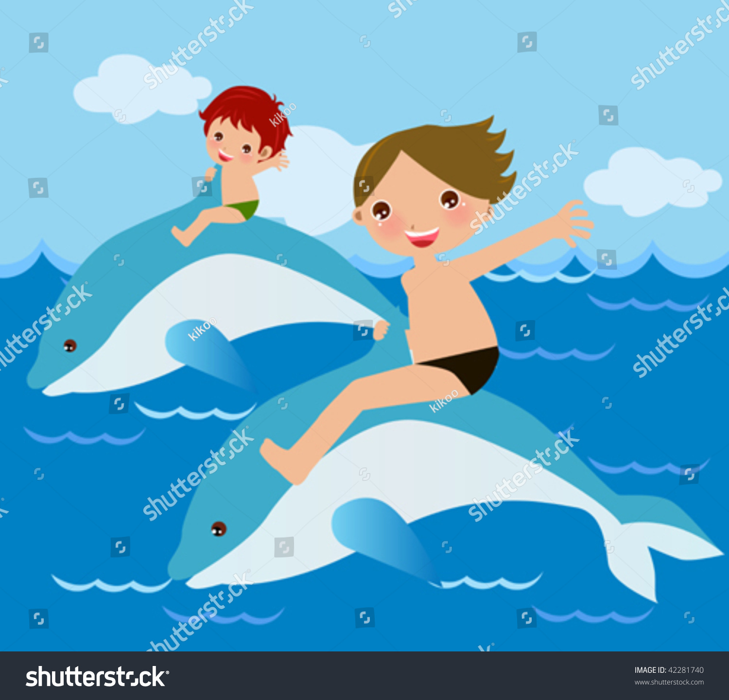 Child Rides Dolphin Stock Vector (Royalty Free) 42281740